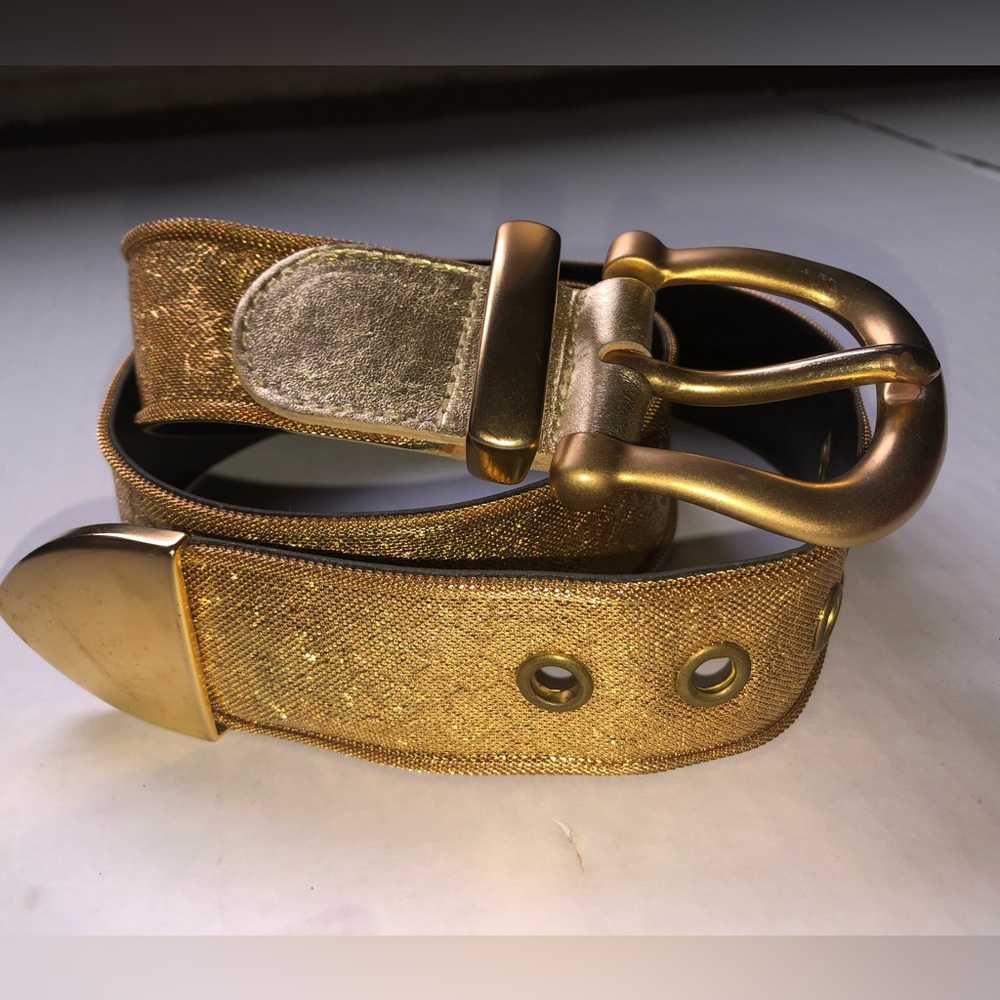 Vintage Another Line Metallic Gold Leather Belt Mediu… - Gem
